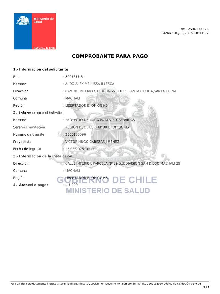 Comprobante Pago Seremi | PDF