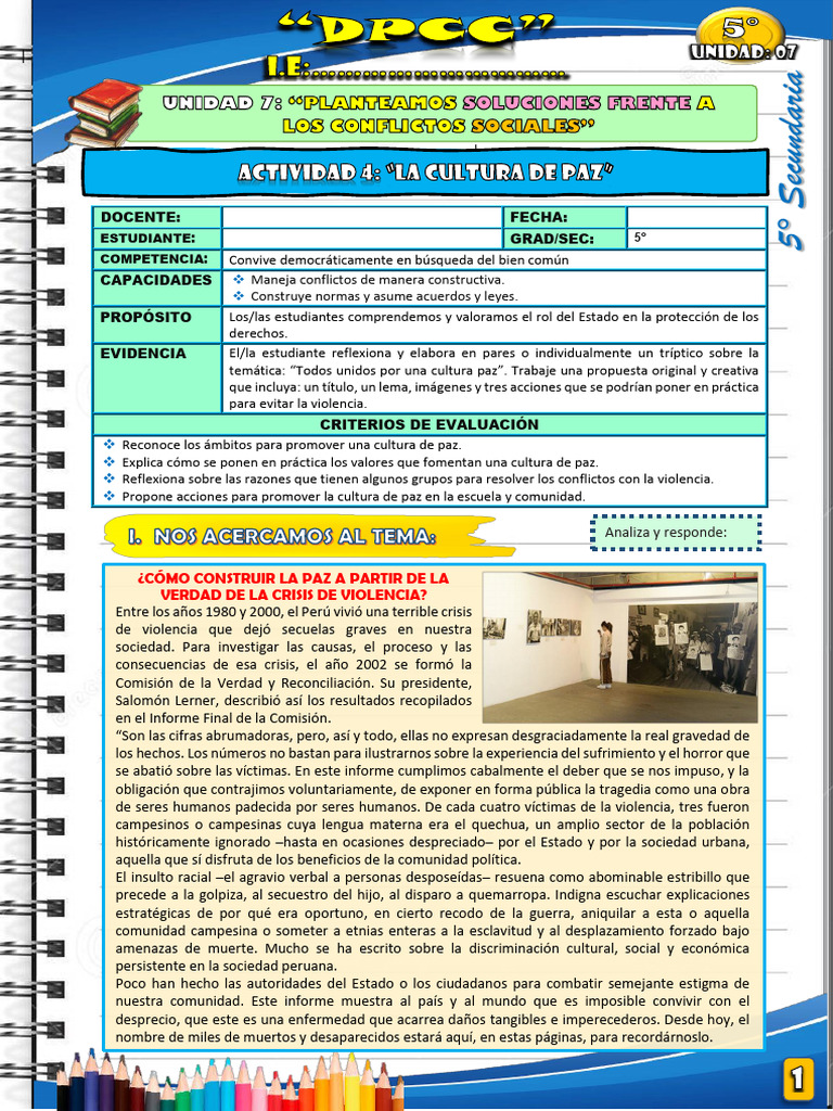 5° DPCC - Actv.04-Unid.7 2023 | PDF | Conflicto (proceso) | Paz