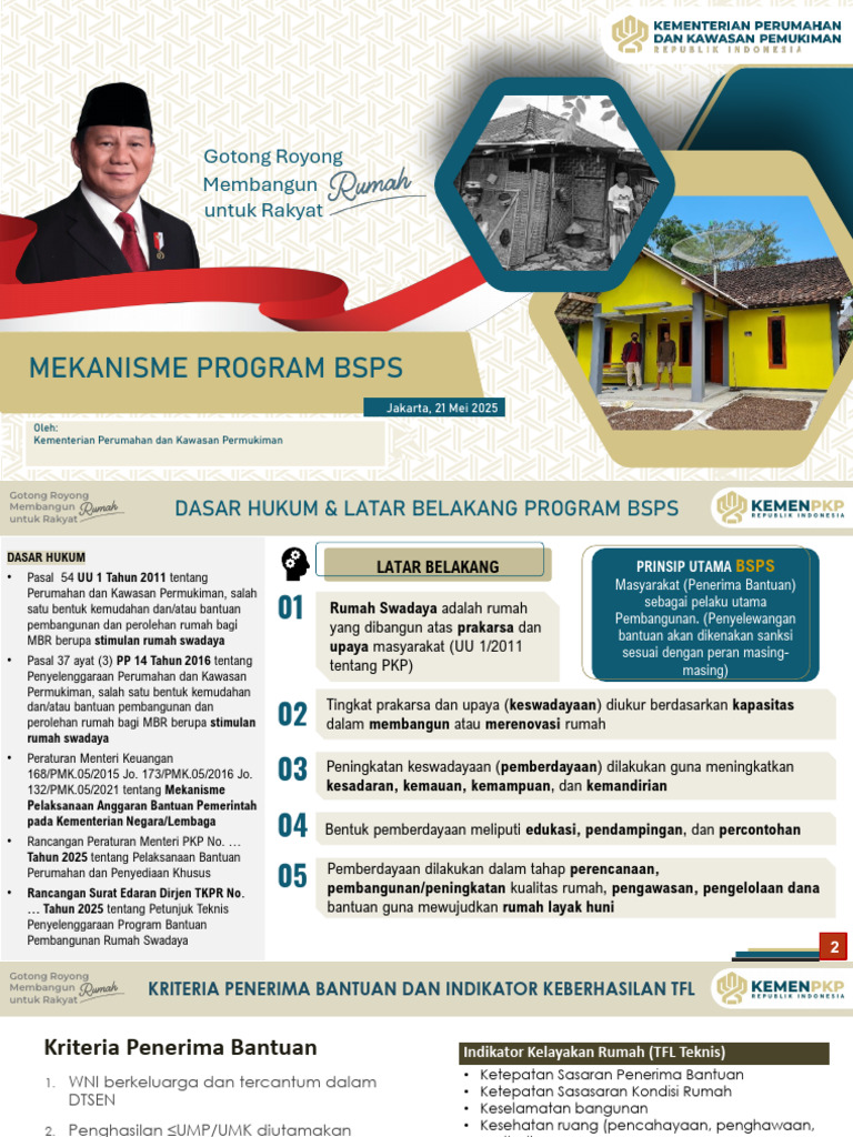 2025 05 22 Program Bantuan Perumahan BSPS Kementerian PKP 17.24 | PDF