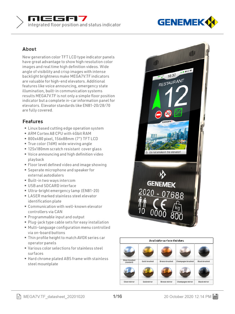 MEGA7V.TF Elevator Indicator Datasheet | PDF | Icon (Computing) | Menu ...