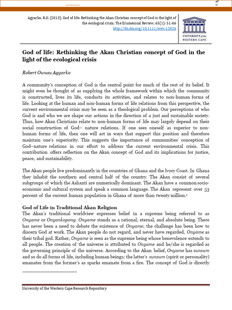 L Rethinking The Akan Christian Concept of God in The Light of The ...