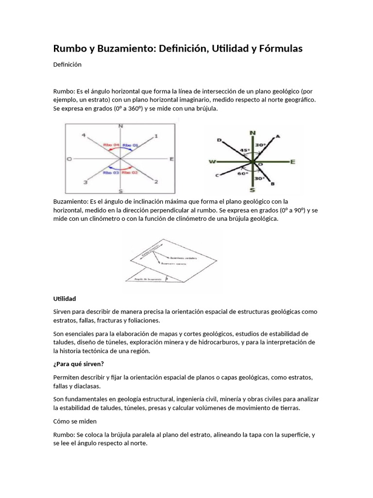 1 Rumbo y Buzamiento Definición, para Que Sirve, Fórmula, Etc | PDF ...