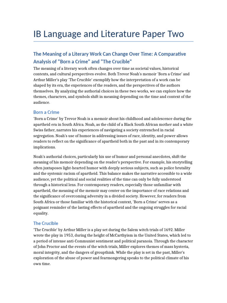 IB Language and Literature Paper Two Sample Essay | PDF | Mc Carthyism