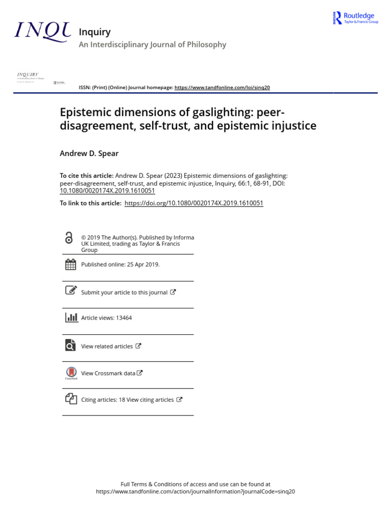 Epistemic Dimensions of Gaslighting Peer Disagreement Self Trust and ...