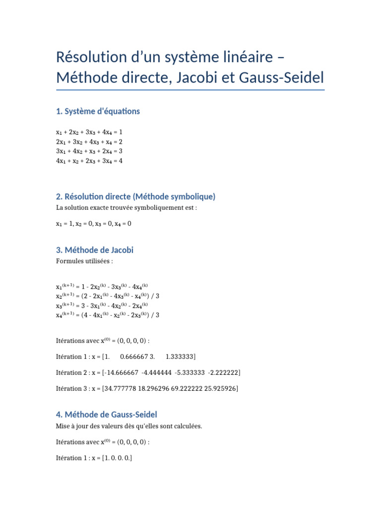 Méthodes de résolution : Jacobi vs Gauss-Seidel | PDF