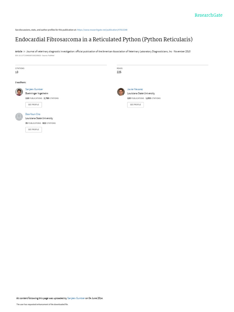 Endocardial Fibrosarcoma in A Reticulated Python P | PDF | Staining | Histology