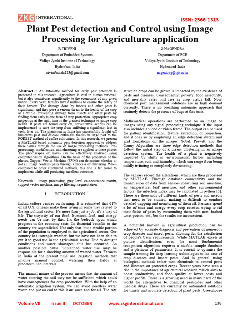 Plant Pest Detection and Control Using Image Processing For Agriculture ...