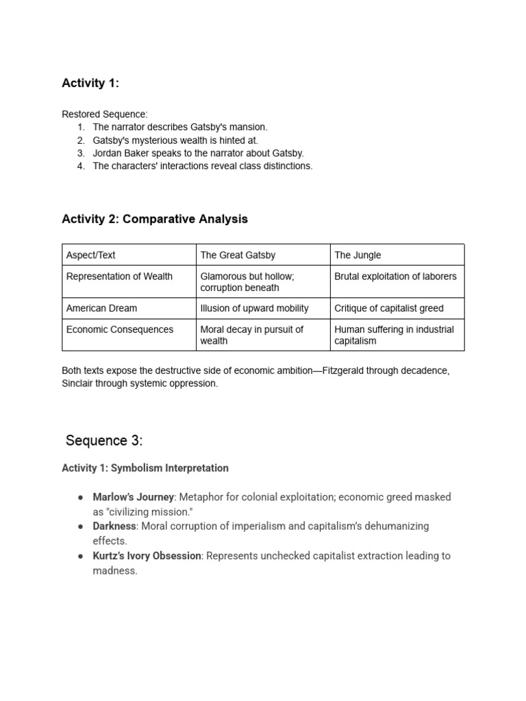 Activities of Literature and Economics Ans | PDF