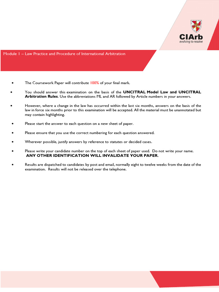 Module 1 International Arbitration Coursework Paper - English | PDF ...