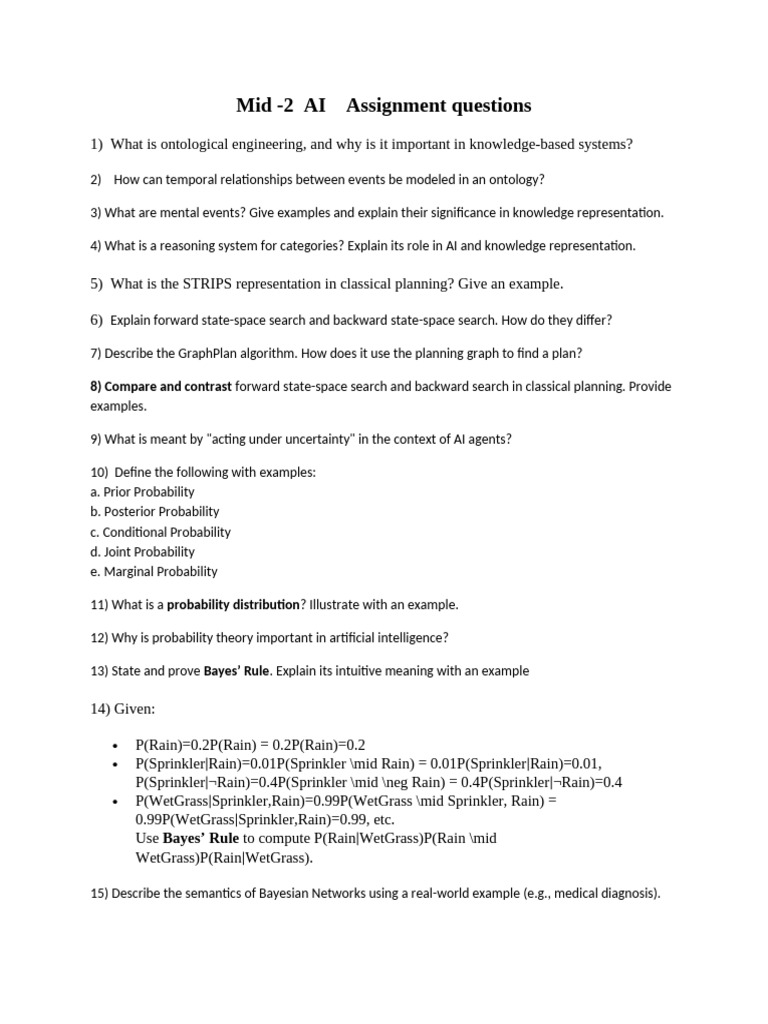 Mid 2 AI Assignment Questions | PDF