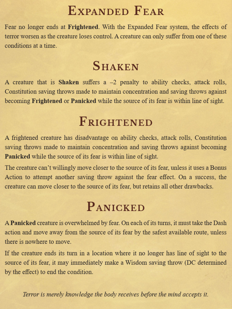 Expanded Fear Conditions in Pathfinder | PDF