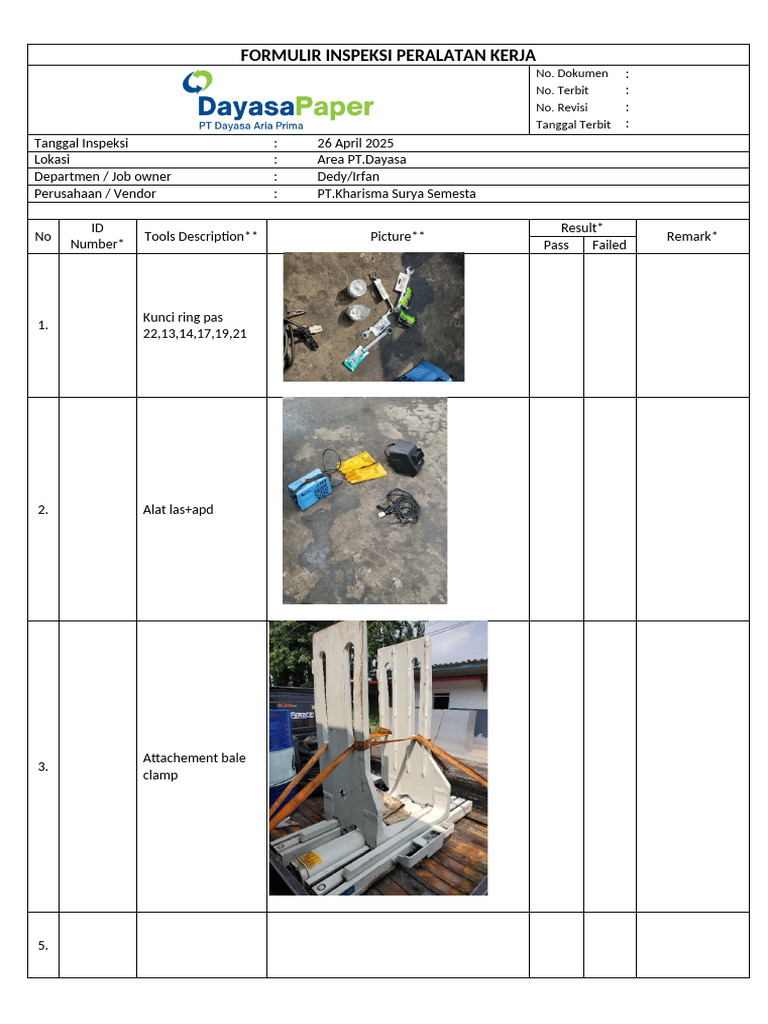 Form - Inspeksi Alat Kerja - Rev00451 | PDF