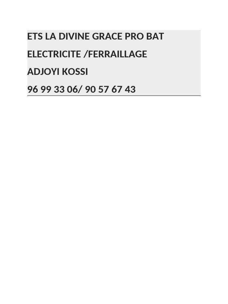 Ets La Divine Grace Pro Bat Electricite /ferraillage Adjoyi Kossi 96 99 ...