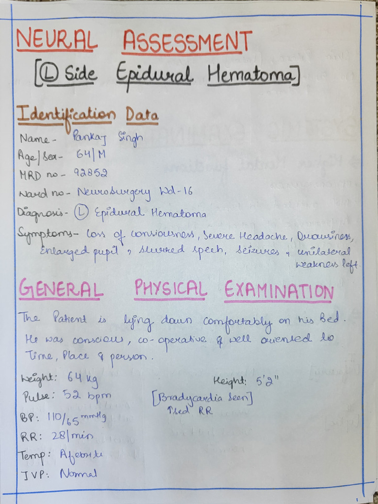 Neural Assessment On Left Side Epidural Hematoma | PDF