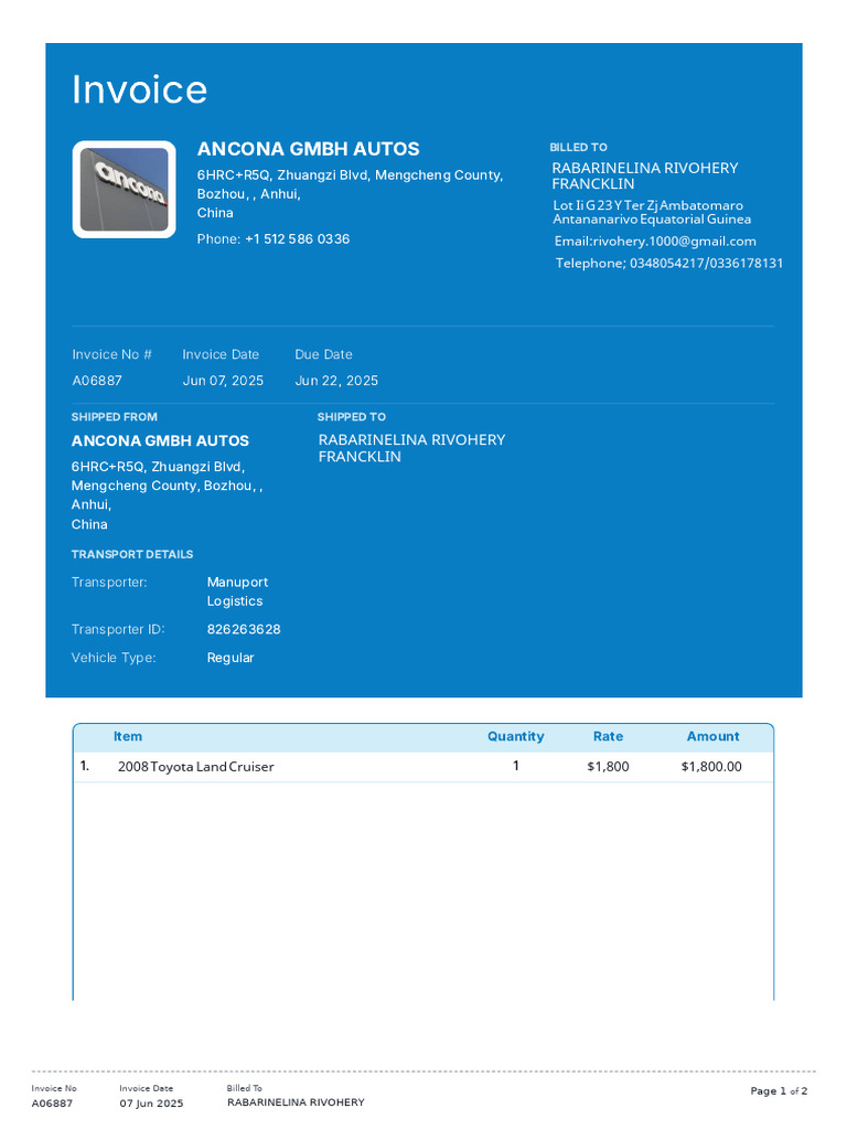 Invoice for 2008 Toyota Land Cruiser | PDF | Off Roading | Motor Vehicle