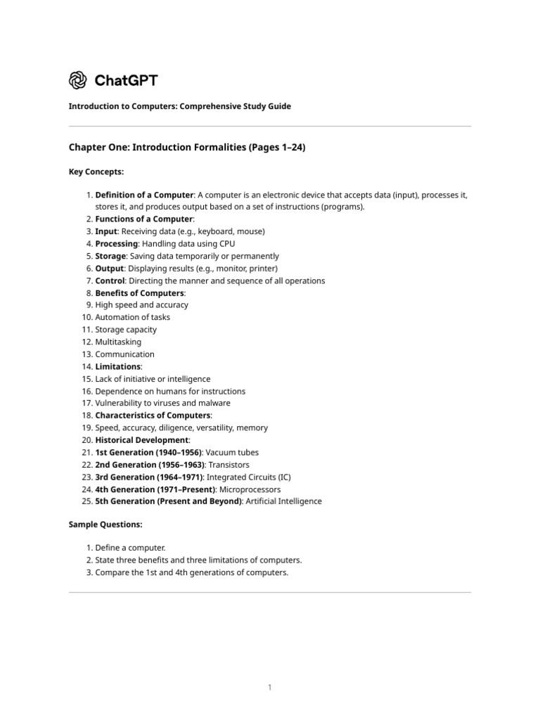 Introduction to Computers Study Guide | PDF | Binary Coded Decimal | Input/Output