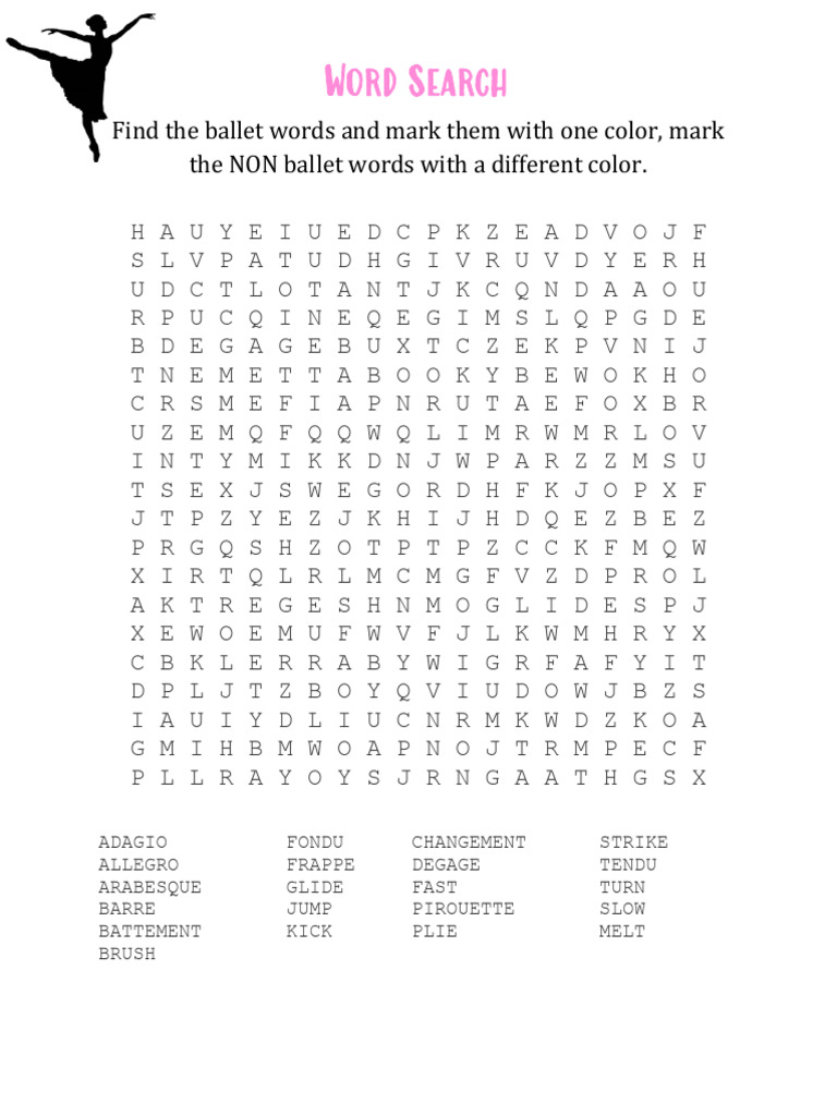 Ballet Vocabulary Word Search | PDF