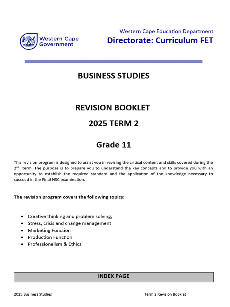 2025 Term 2 GR 11 BSTD Revision Booklet | PDF | Thought | Creativity