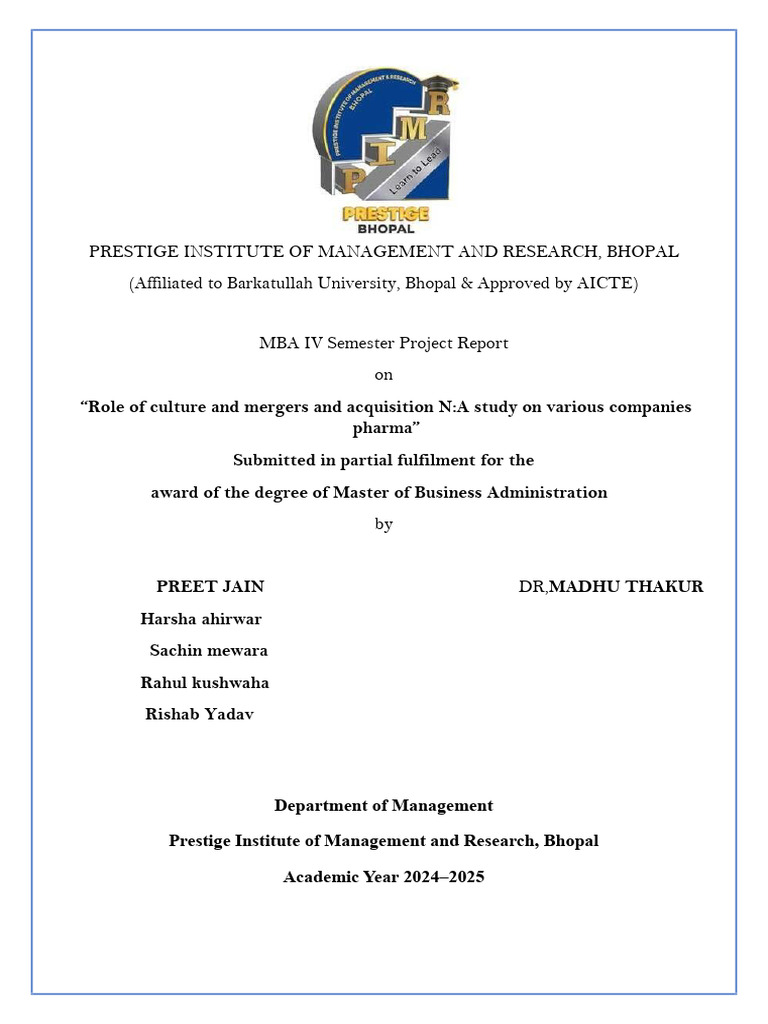 Prestige Institute of Management and Research Preet Pharma | PDF | Mergers And Acquisitions ...