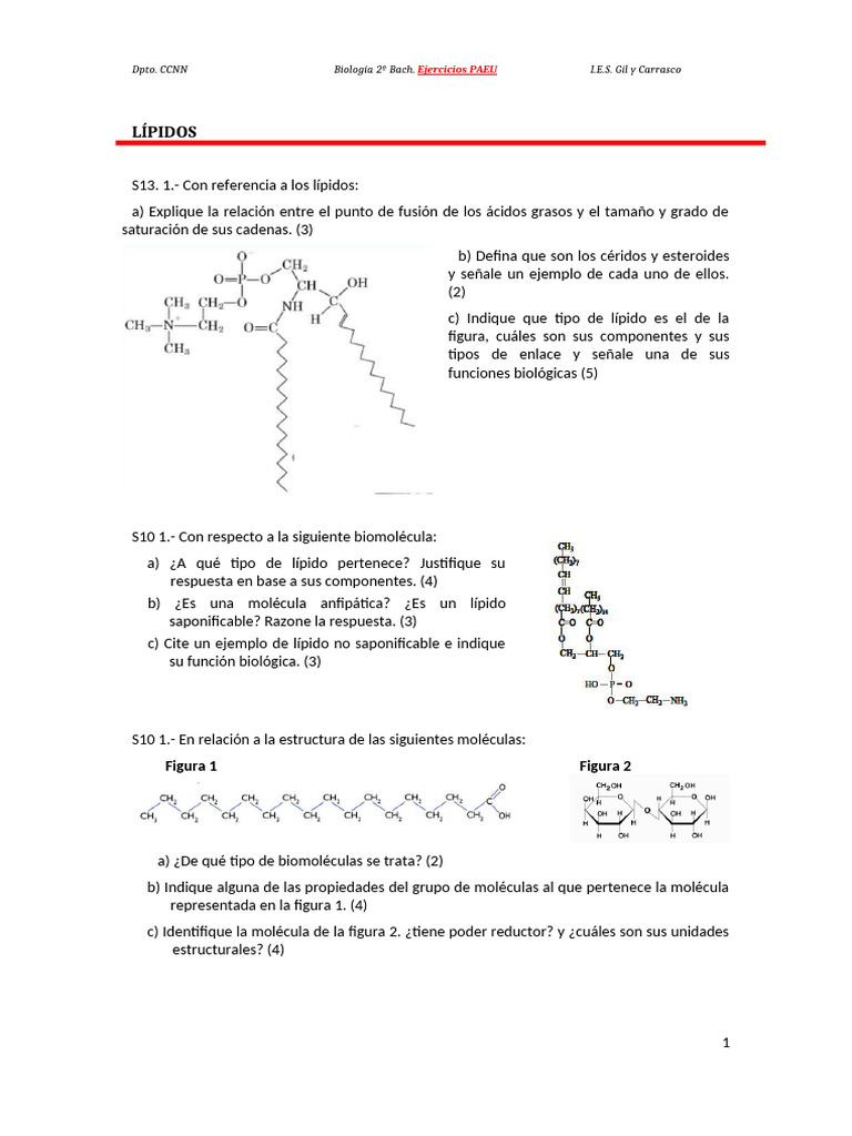 Tema 3 Lipidos Cuestiones EBAU | PDF | Lípido | Compuestos orgánicos