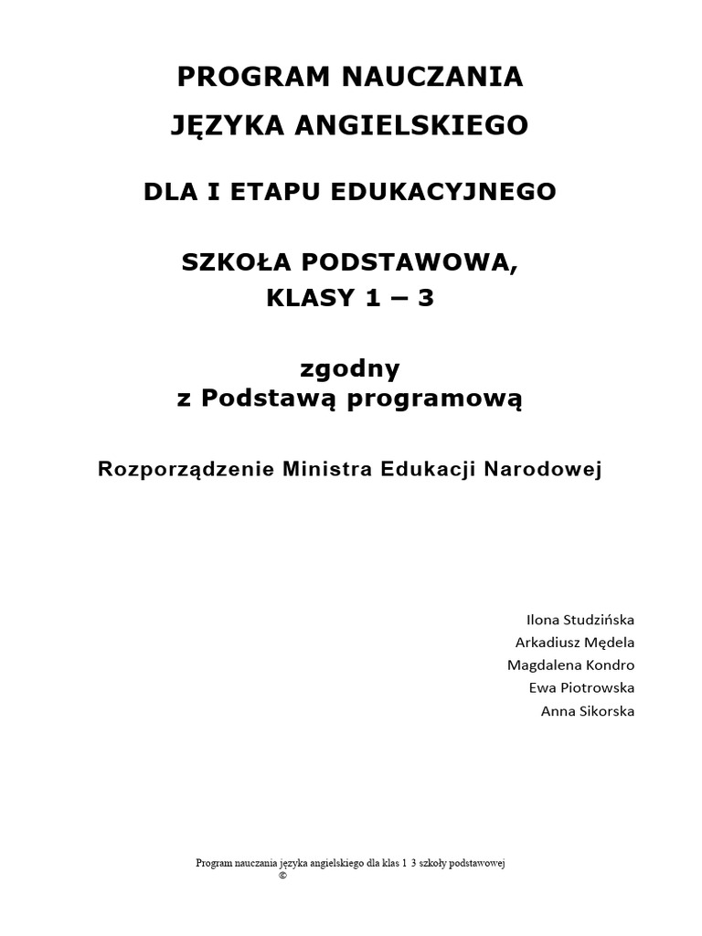 Program Nauczania I-III 2017 | PDF