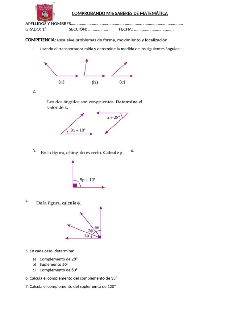 Comprobando Mis Saberes de Matemática 1° 2023 2 | PDF