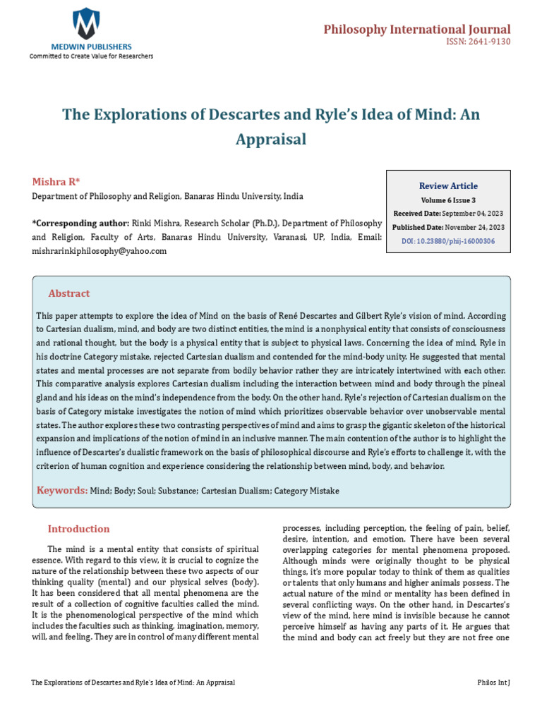 The Explorations of Descartes and Ryles Idea of Mind An Appraisal | PDF ...