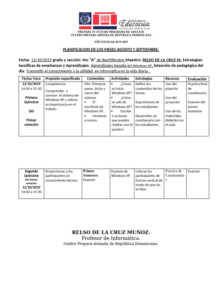 Planificacion Por Quincena de 4to Prepara 2019-2020 | PDF | Teoría de ...