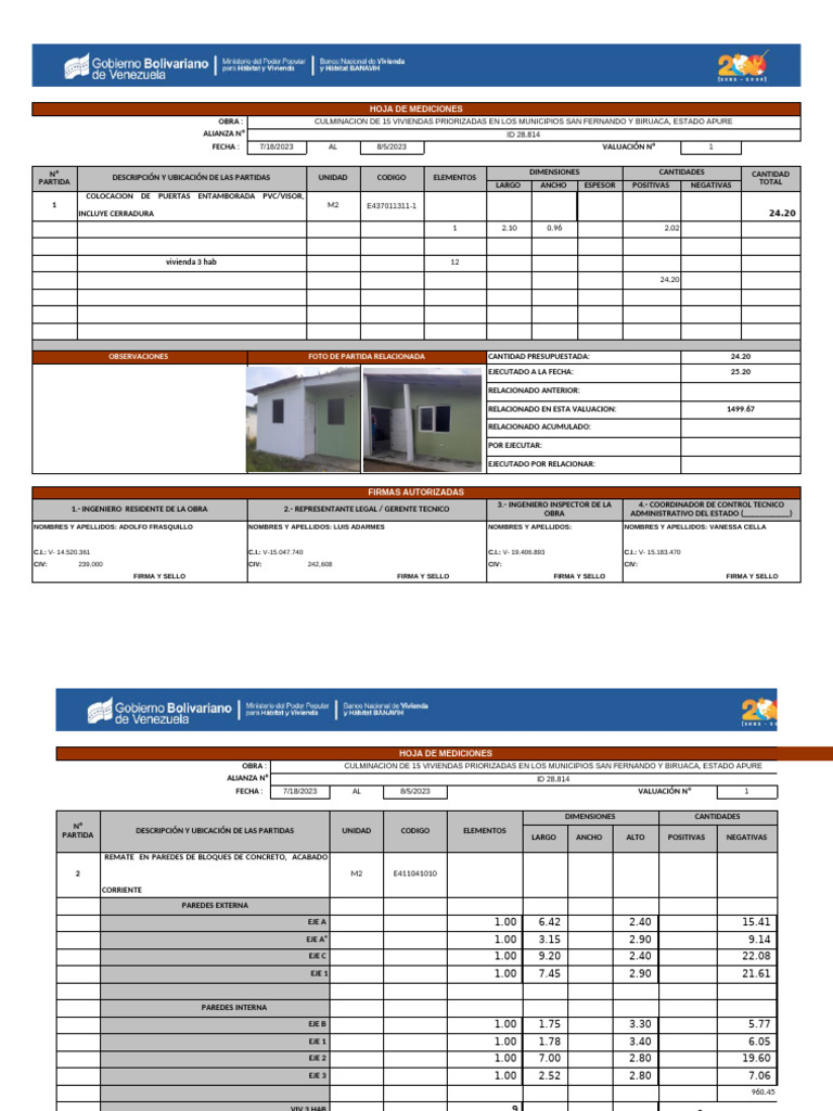 Hoja de Medicion 15 Viv 19-10-2023 | PDF
