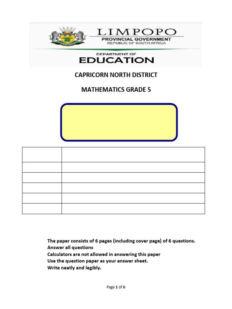Grade 5 Mathematics Term 2 Exam 2024 | PDF | Mathematics