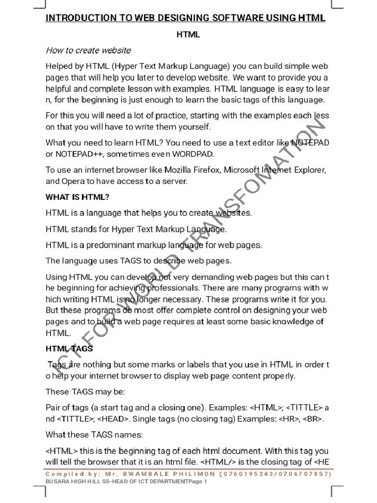 Introduction To Web Designing Software Using Html.. | PDF
