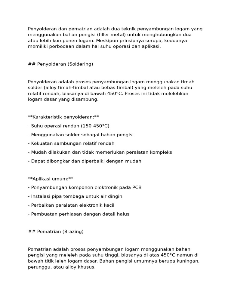 Perbandingan Penyolderan dan Pematrian | PDF