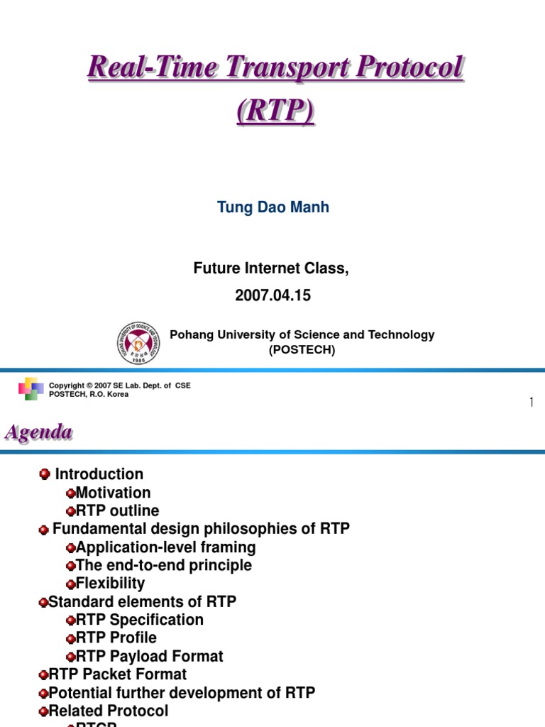 Real-Time Transport Protocol (RTP) : Tung Dao Manh | PDF | Transmission ...