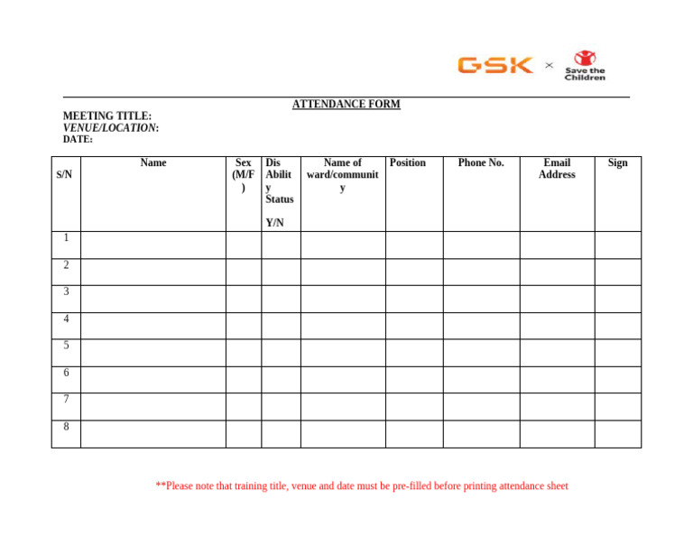 Meeting Attendance Form Template | PDF