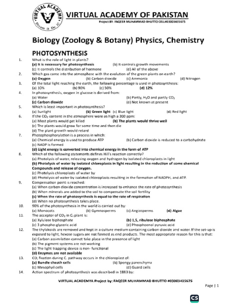 Biology (Zoology & Botany, Chemistry Mcqs | PDF