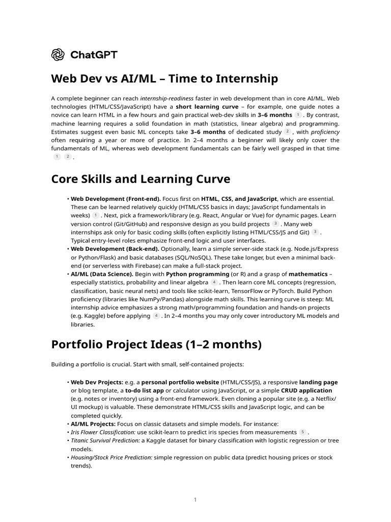 Web Dev Vs AI - ML - Time To Internship | PDF | Web Development ...