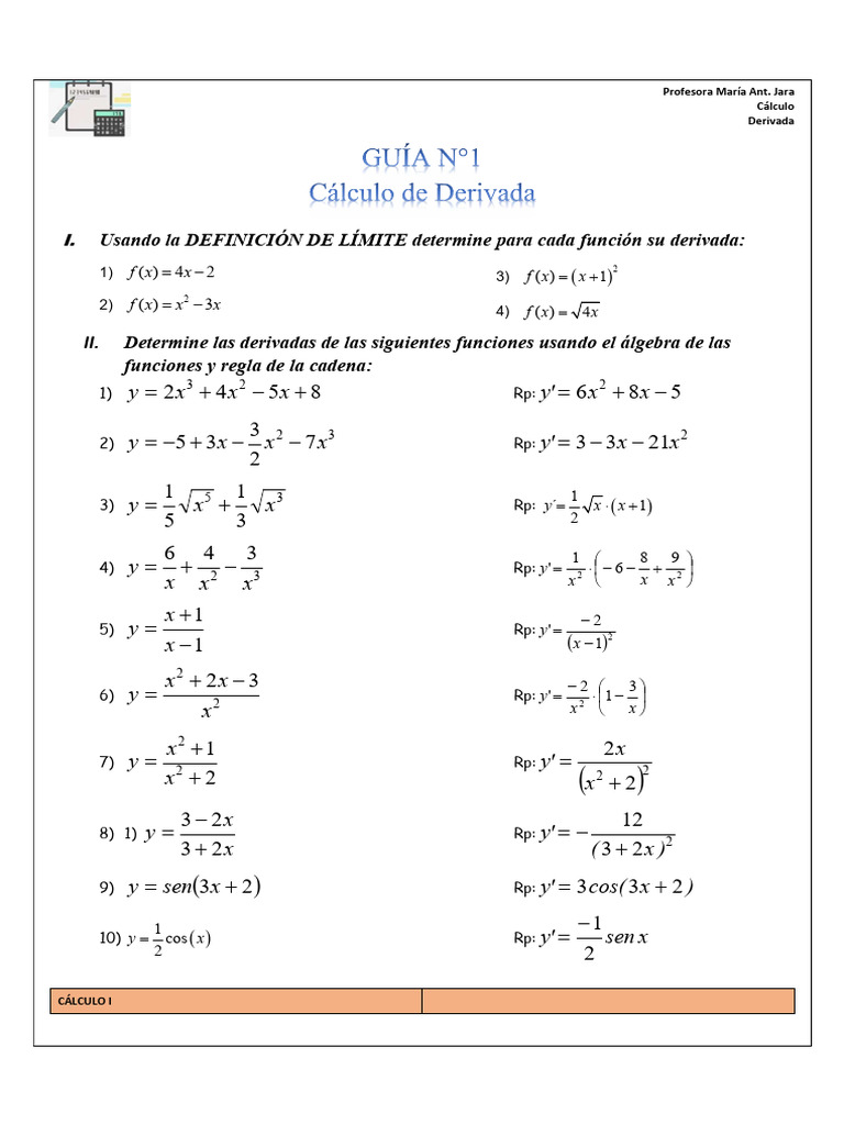 Derivadas en Cálculo I: Ejercicios Resueltos | PDF | Sustracción ...
