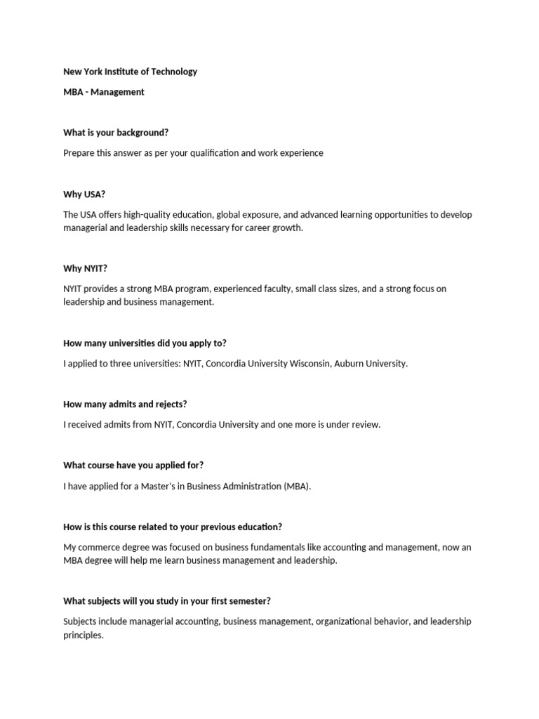 NYIT MBA Program Overview and Benefits | PDF | Master Of Business ...