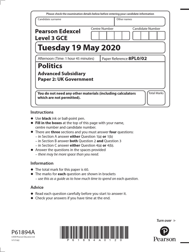 Politics Paper 2 Uk Government Question Paper | PDF | Brexit | Theresa May