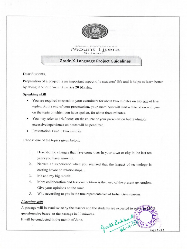 Project and Case Studies Guidelines Language Grade 10 | PDF