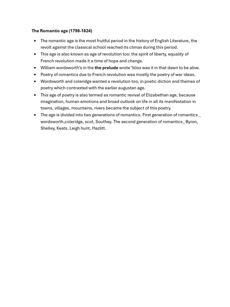 The Romantic Age (1798-1824) | PDF