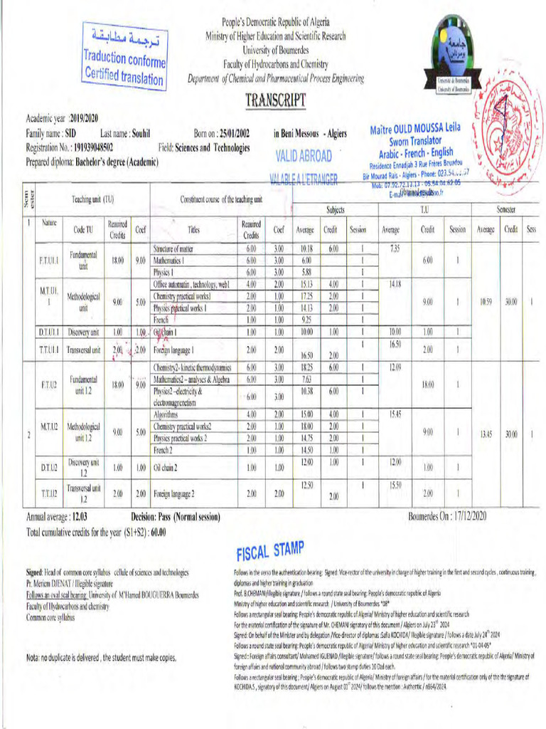 Bachelor's Transcripts | PDF