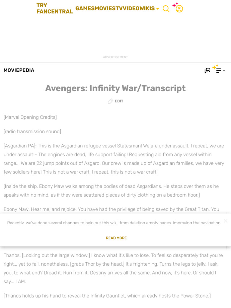 Avengers: Infinity War Script Excerpt | PDF