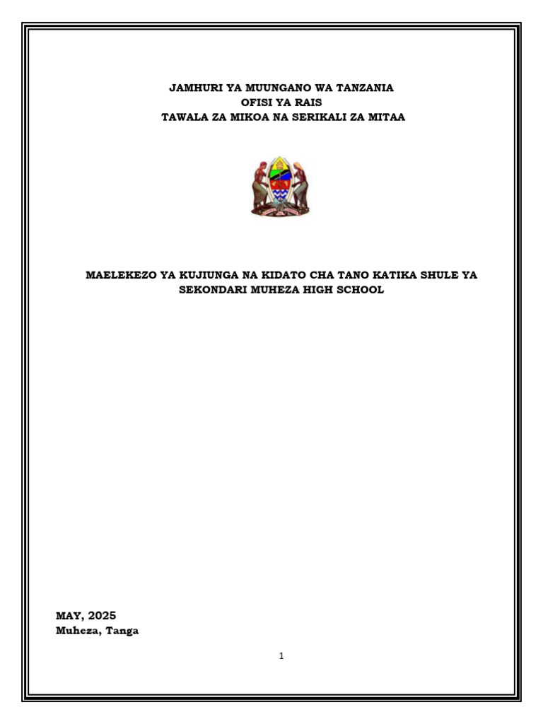 Jamhuri Ya Muungano Wa Tanzania Ofisi Ya Rais Tawala Za Mikoa Na Serikali Za Mitaa | PDF
