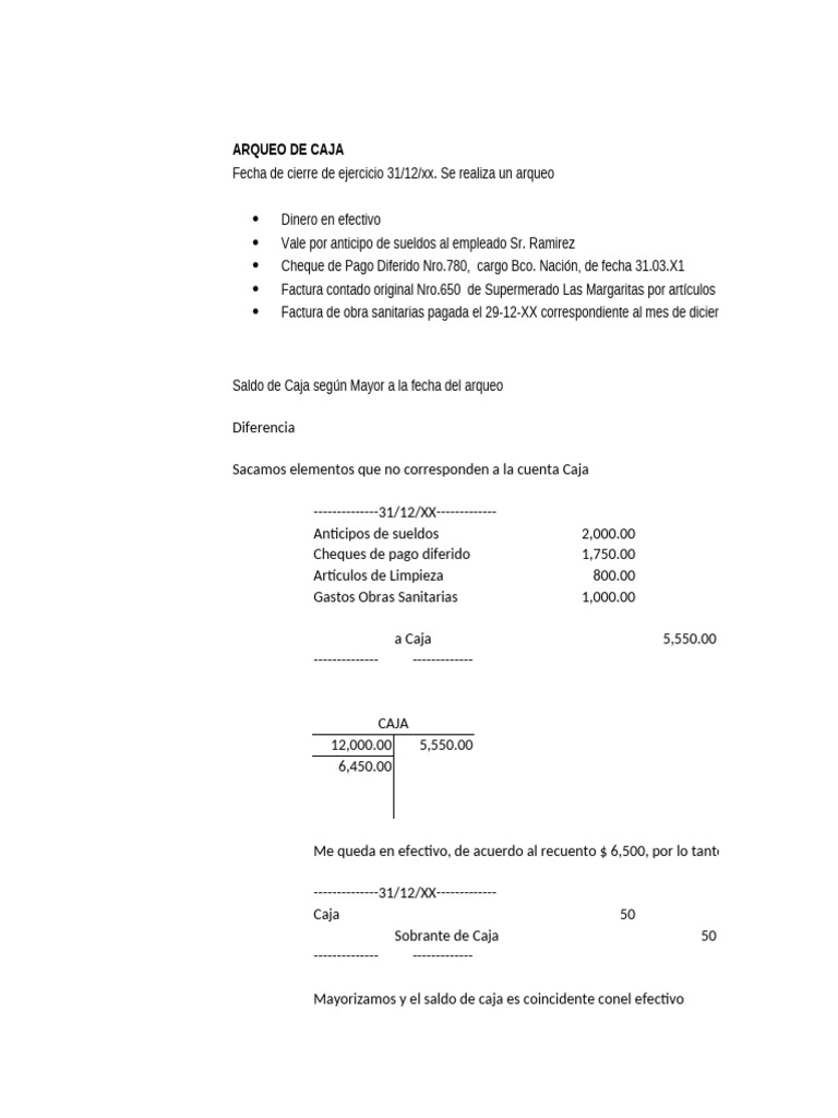 Ejemplo de Arqueo de Caja | PDF