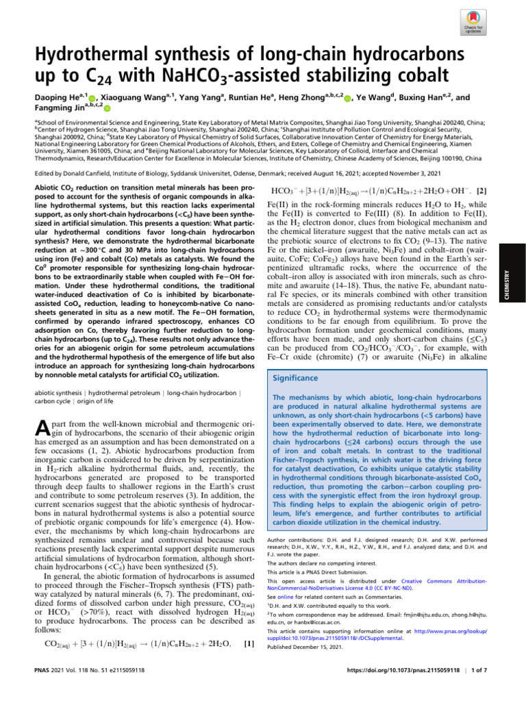 He Et Al 2021 Hydrothermal Synthesis of Long Chain Hydrocarbons Up To ...