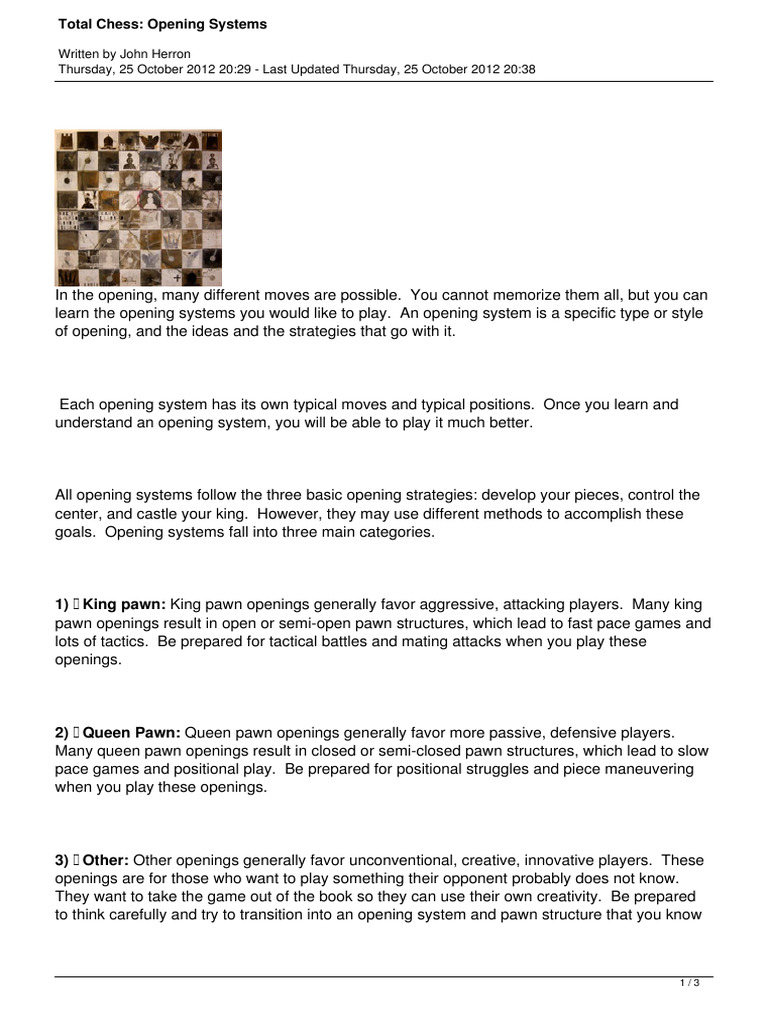 Chess Opening Systems Explained | PDF | Chess Openings | Competitive Games
