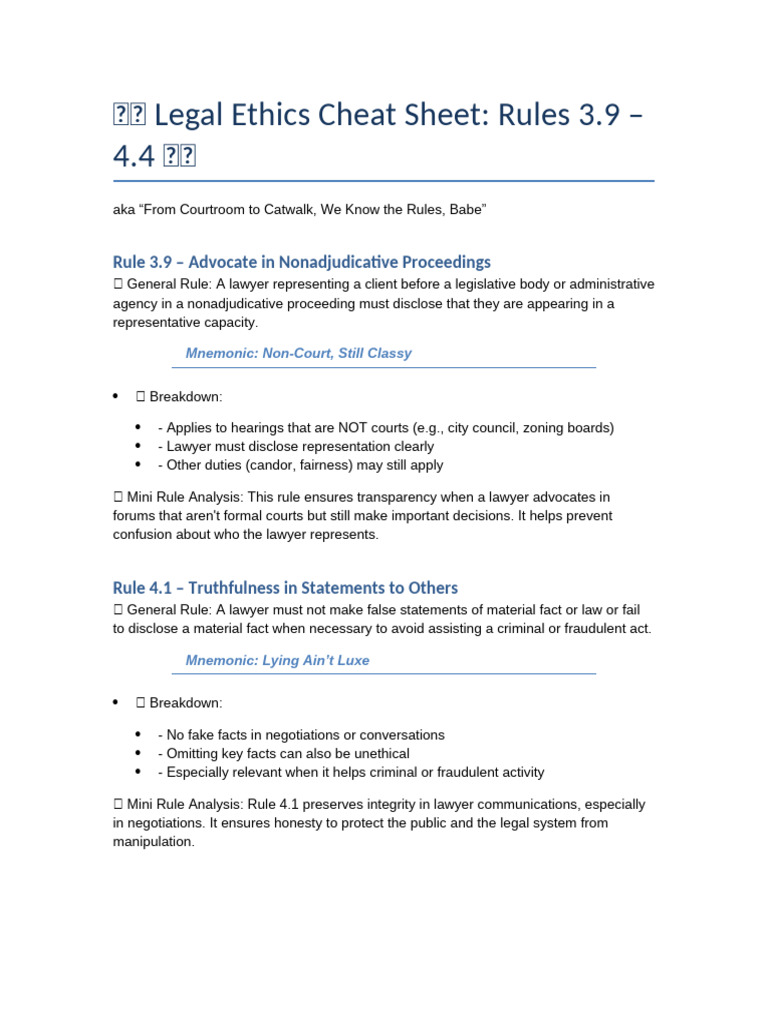 Legal Ethics Cheat Sheet: Key Rules Explained | PDF | Lawyer ...