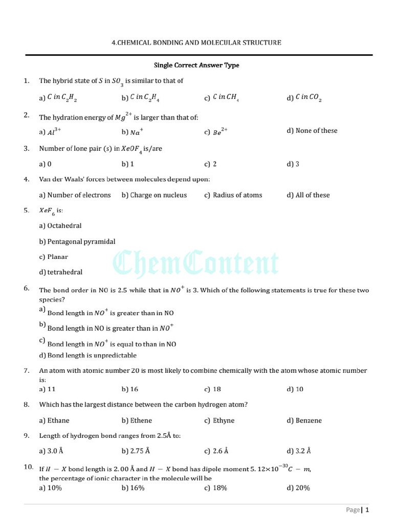 Unit 4 Chemical Bonding and Molecular Structure 1600 PDF - Gdrive.vip | PDF