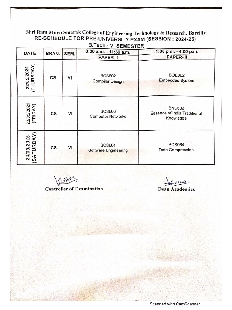 Re-Schedule For Pre-University Exam 2024-25 | PDF